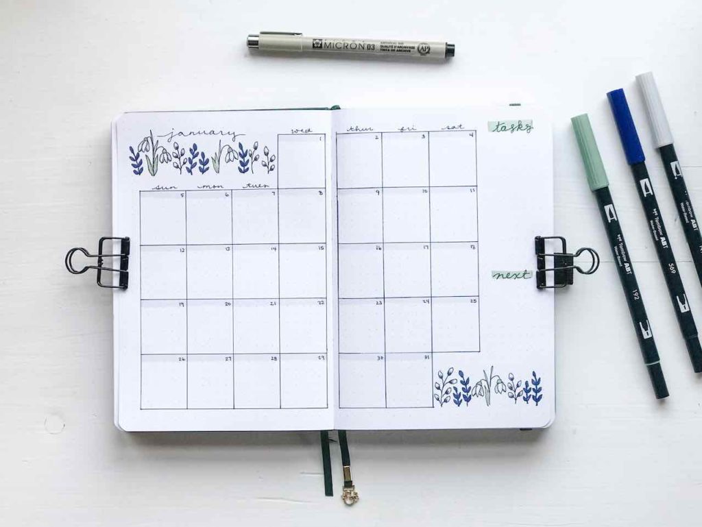Bullet Journal January 2020 // Snowdrops and Simple Florals